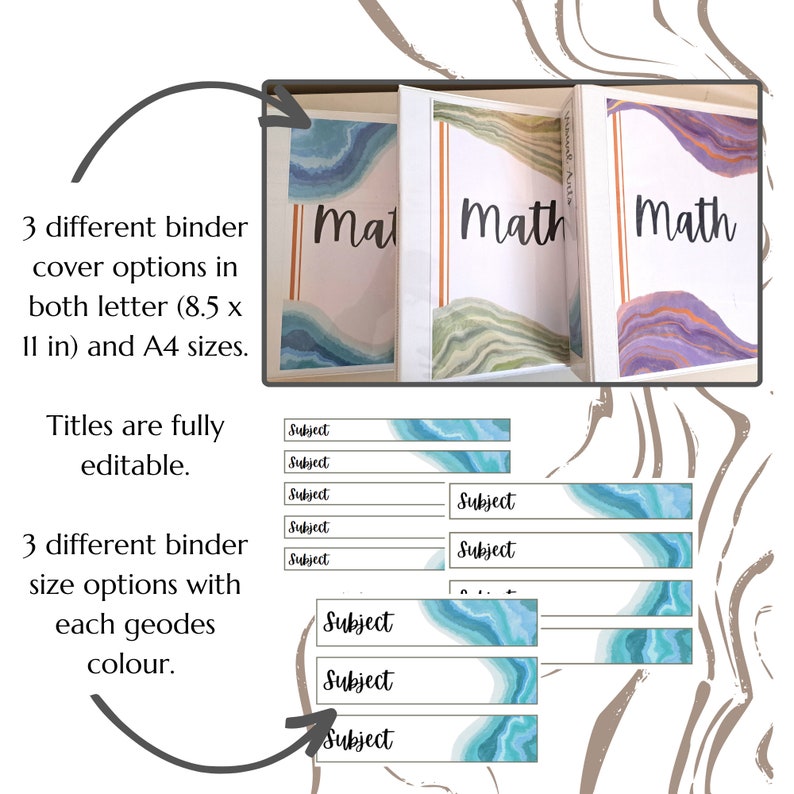 Geodes and Gemstones Binder Covers and Spines - Editable - A4 and ...