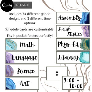 Geodes and Gemstones Schedule Cards Classroom Timetable Editable Visual ...