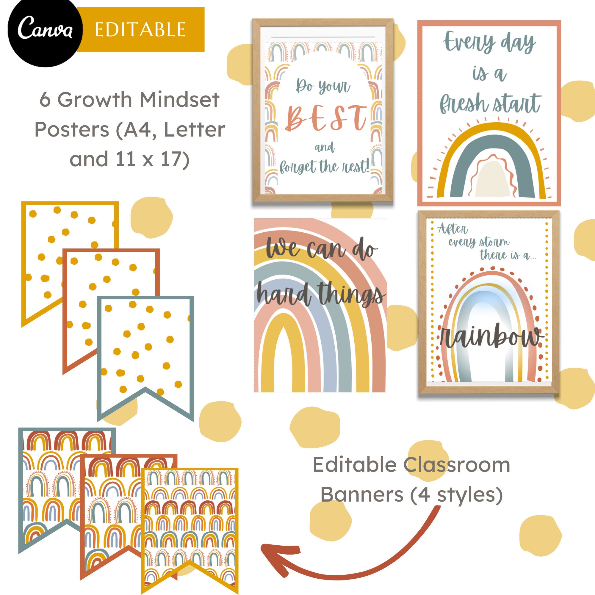 BUNDLE Boho Rainbow Classroom Decor Bundle Rainbow Classroom Editable ...