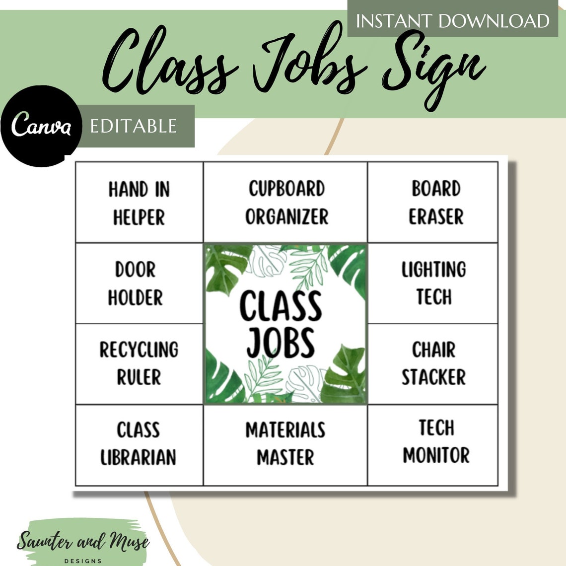Tropical Class Jobs Sign - Classroom Jobs Poster - Editable - Classroom ...