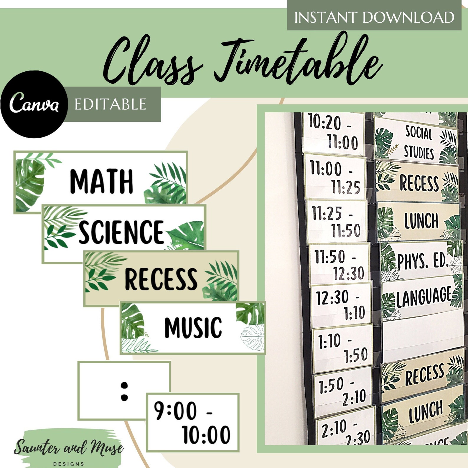 Tropical Botanical Schedule Cards - Classroom Timetable - Editable ...