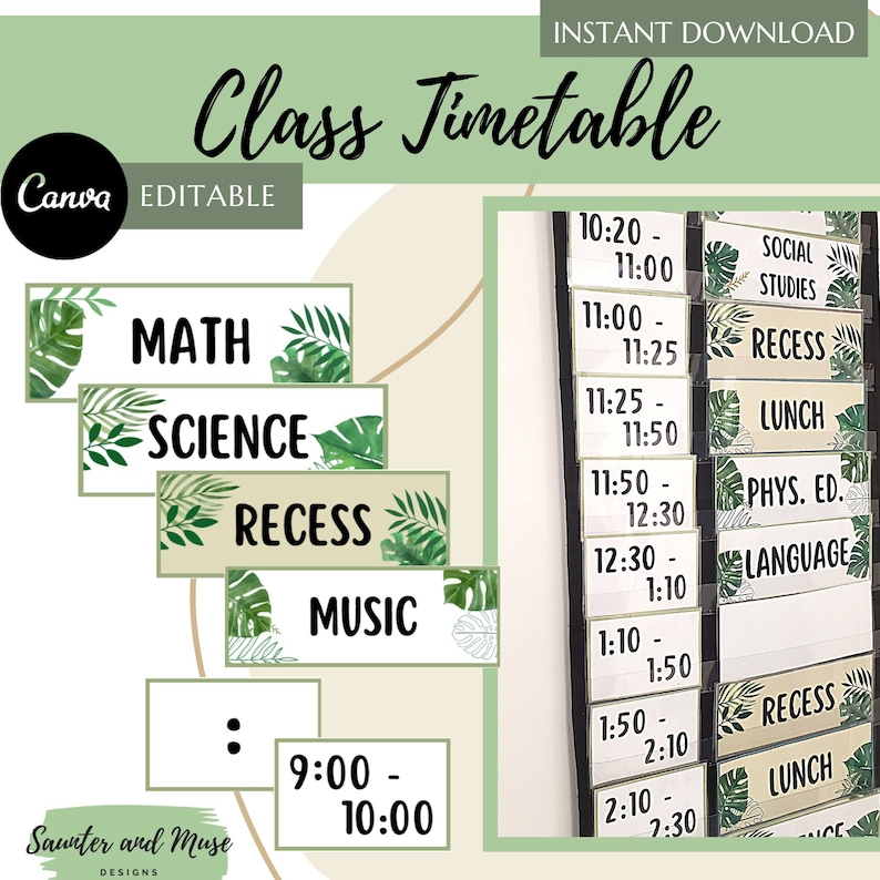 Tropical Botanical Schedule Cards - Classroom Timetable - Editable ...