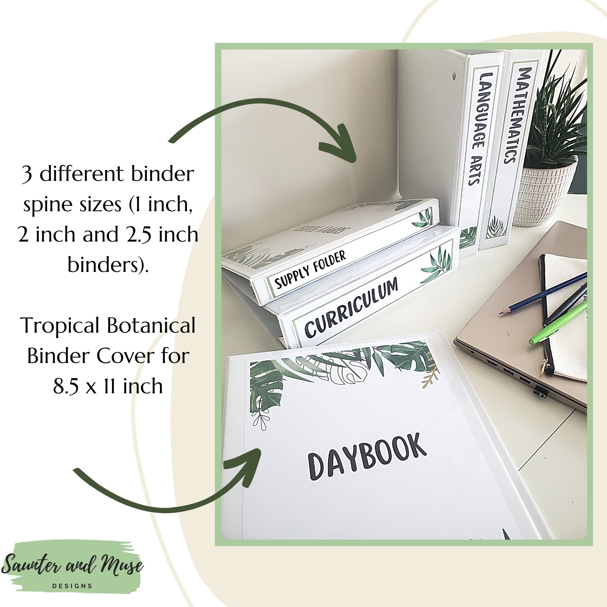 Botanical Binder Covers - Tropical Leaves - Editable - A4 and Letter ...