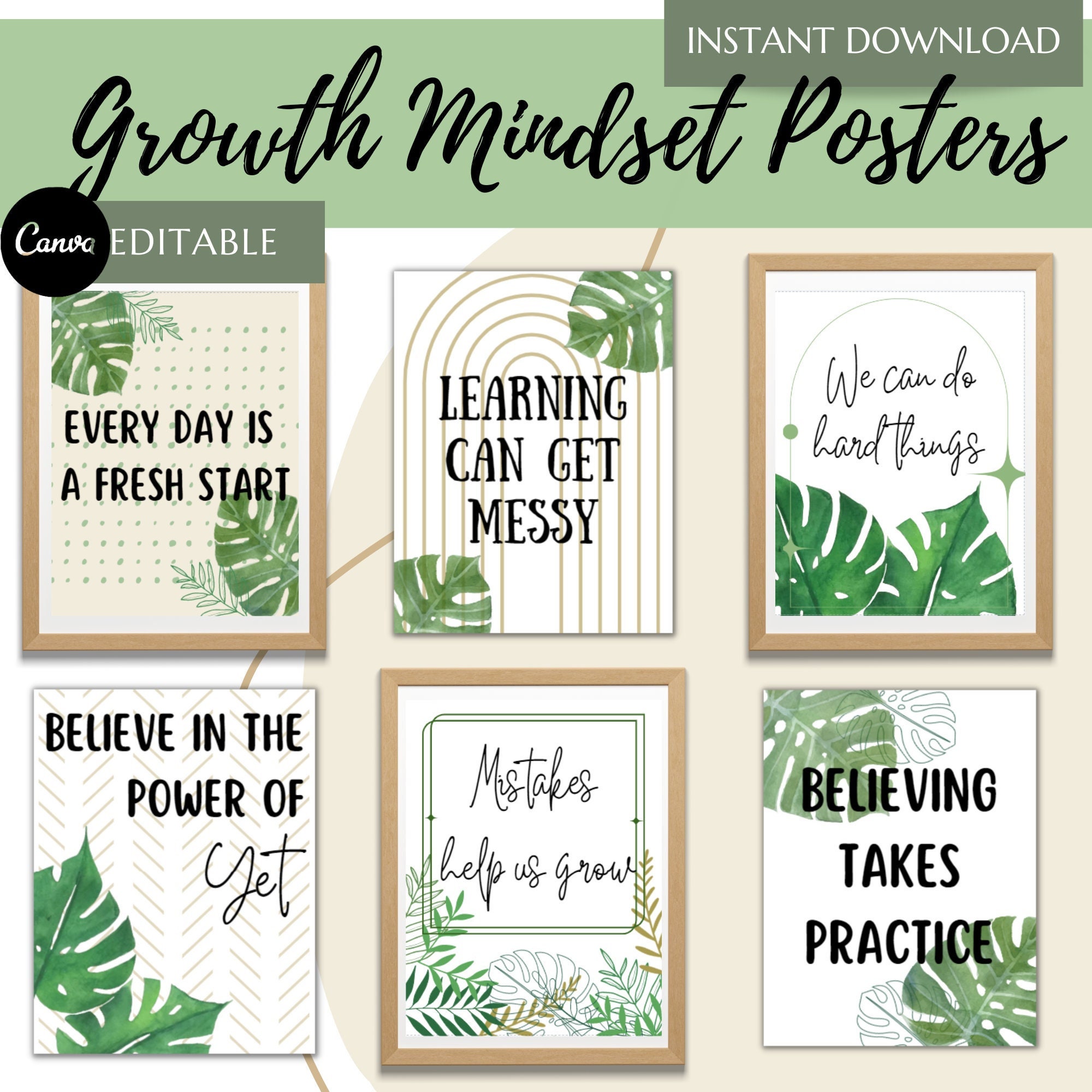 Growth Mindset Posters - Tropical Printable Classroom Growth Mindset ...