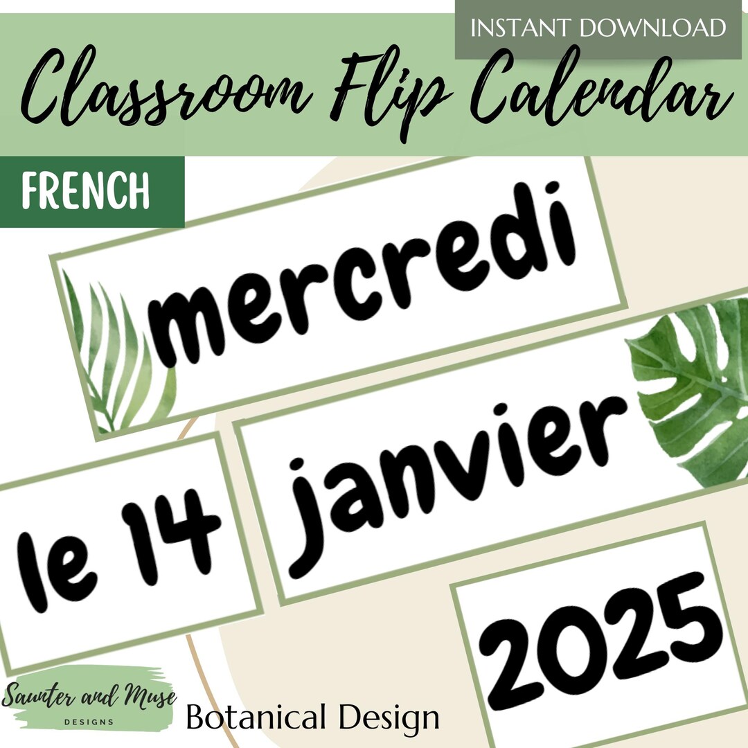 Plants Classroom French Flip Calendar - Tropical Leaves - Classroom ...