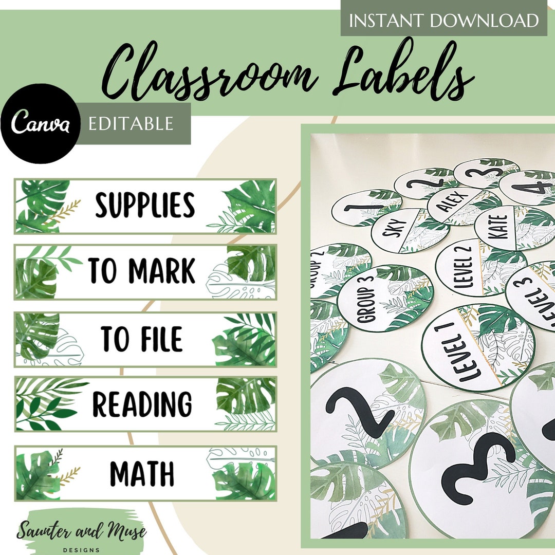 Botanical Classroom Labels - Tropical Leaves - Editable - Botanical ...