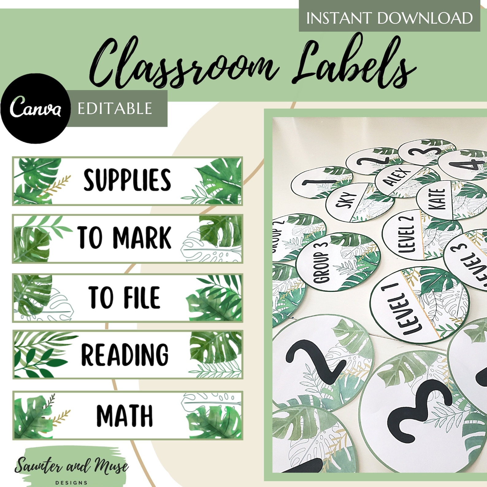 Botanical Classroom Labels - Tropical Leaves - Editable - Botanical ...