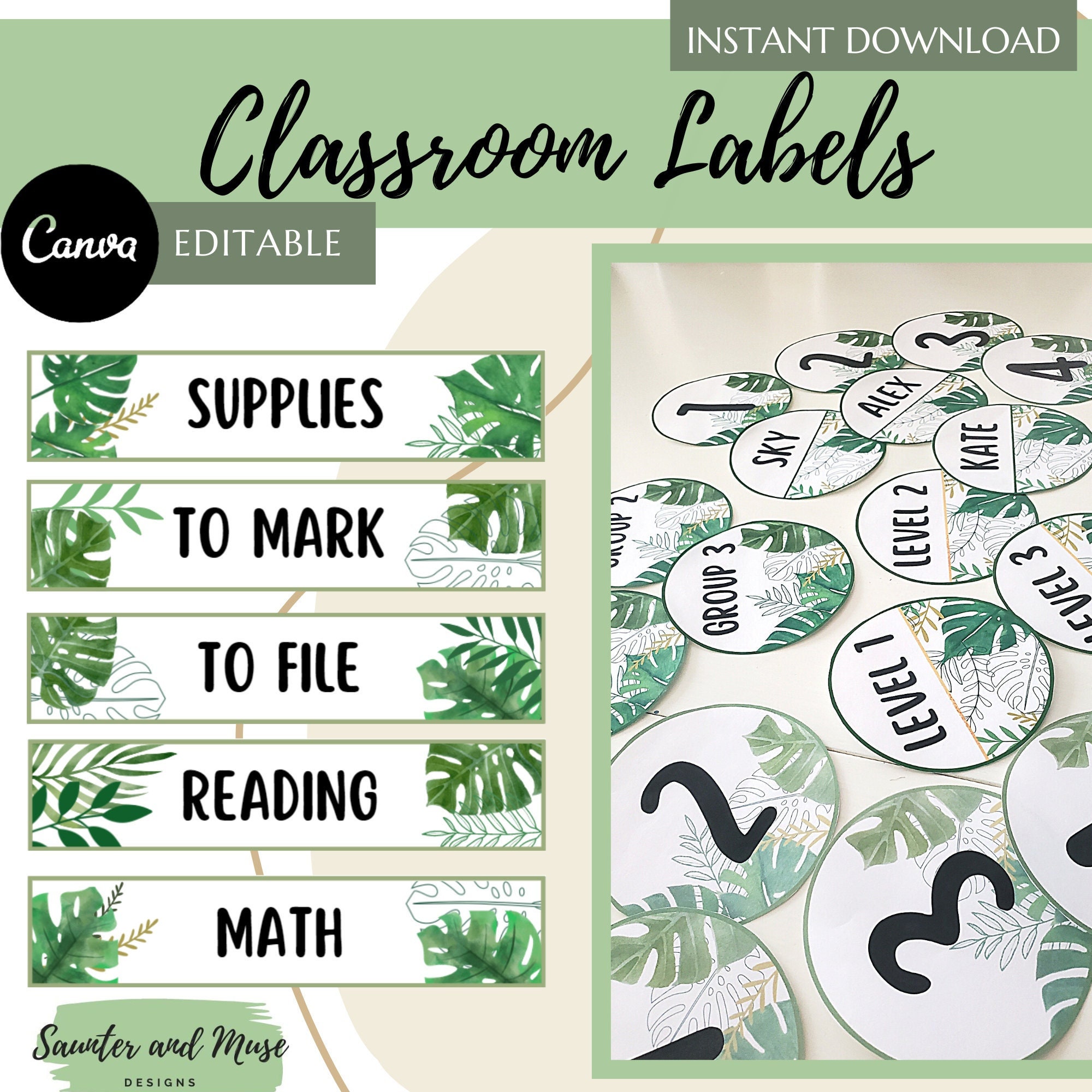 Botanical Classroom Labels - Tropical Leaves - Editable - Botanical ...