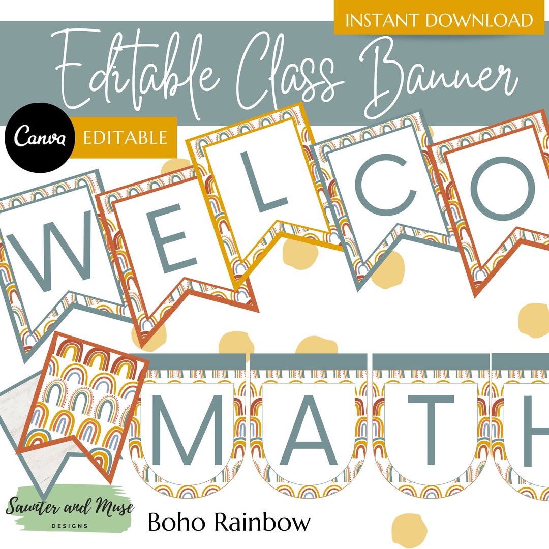 Boho Rainbow Classroom Banner Instant Download Boho Rainbow Decor Boho ...