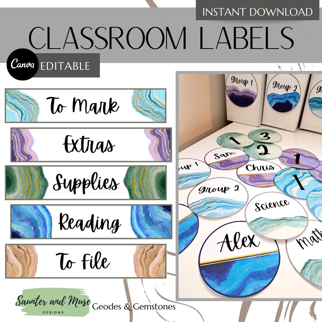 Geodes and Gemstones Classroom Labels - Editable - Geode Classroom ...