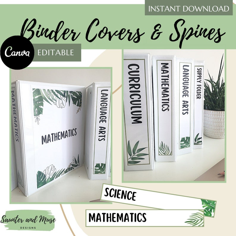 Botanical Binder Covers - Tropical Leaves - Editable - A4 and Letter ...