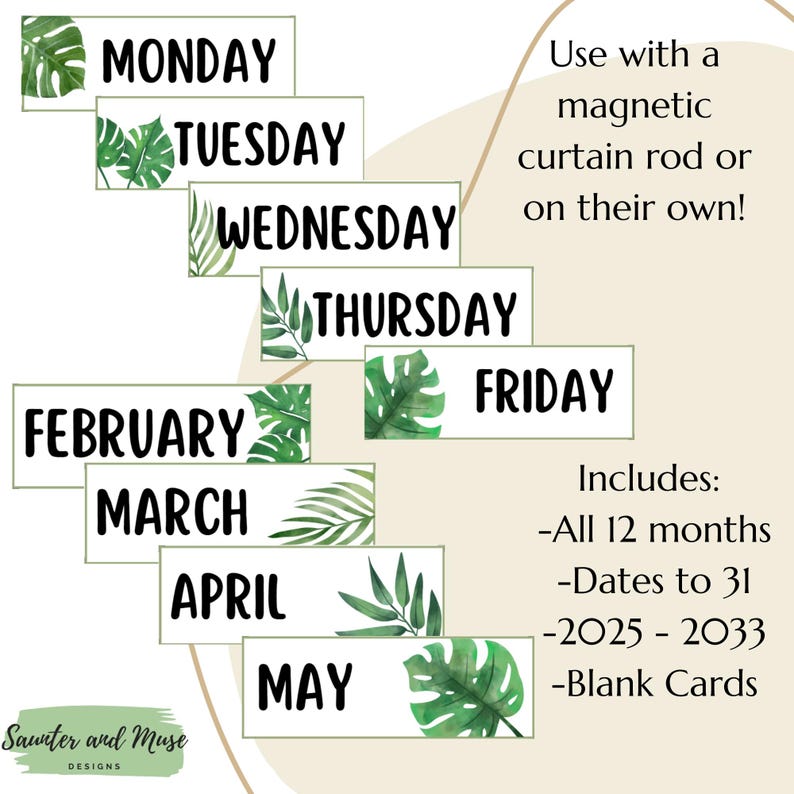 Plants Classroom Flip Calendar - Tropical Leaves - Classroom Decor and ...