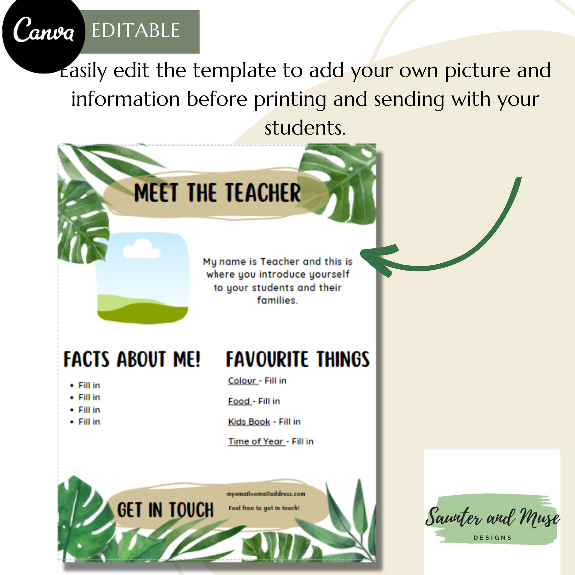 Tropical Meet the Teacher Sheet - Meet the Teacher - Editable - Instant ...