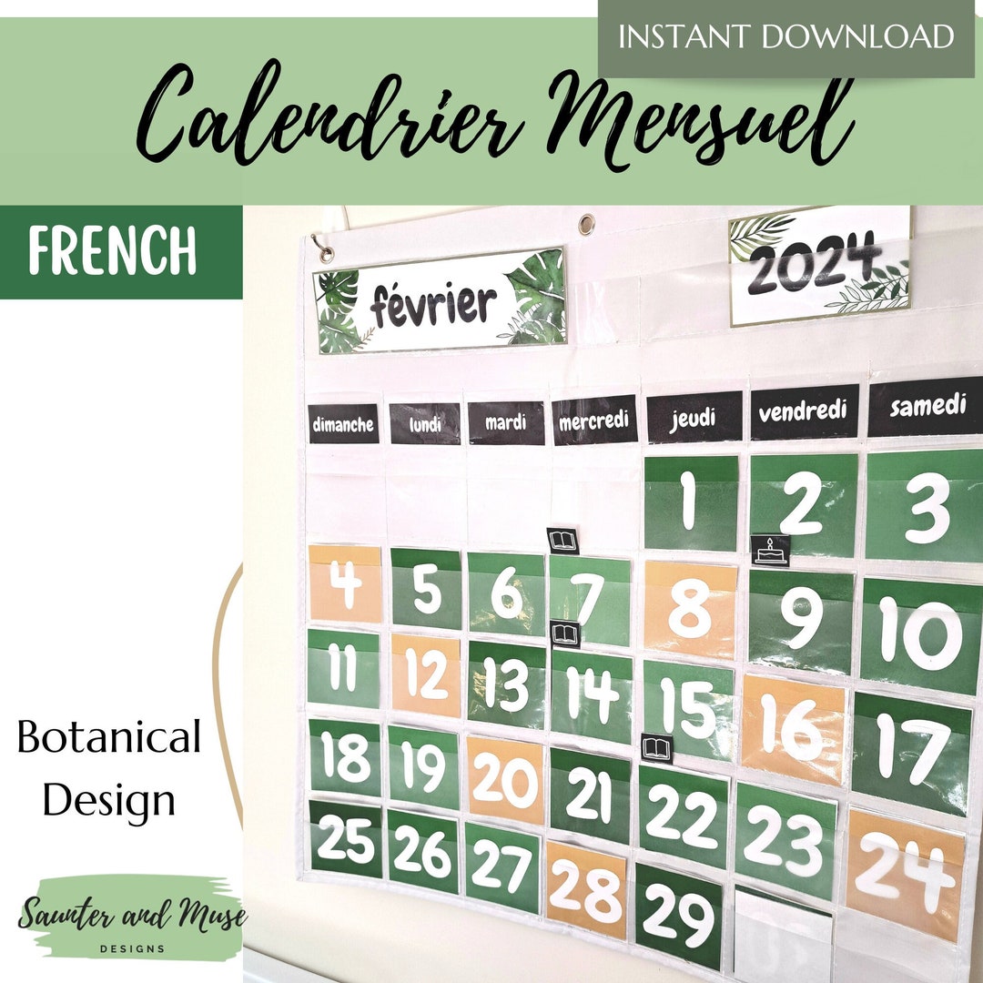 French - Français - Tropical Botanical Classroom Pocket Calendar ...