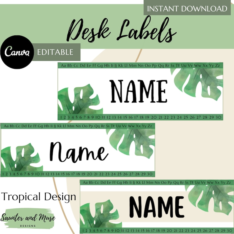 Tropical Classroom Desk Labels - Instant Download - Editable ...