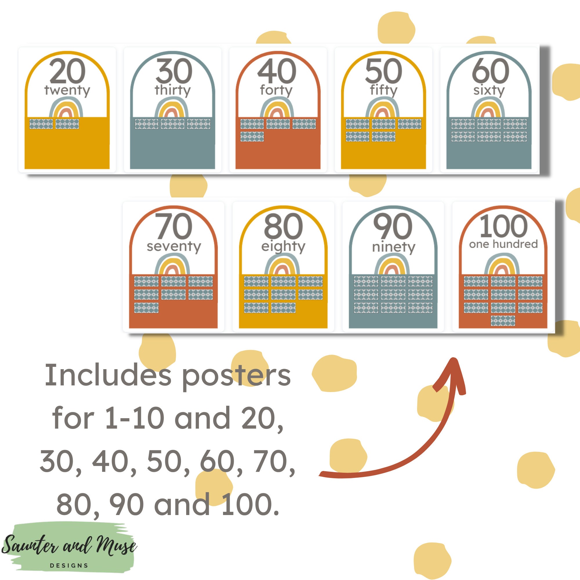 Boho Rainbow Number Posters Printable Number Posters Instant Download ...