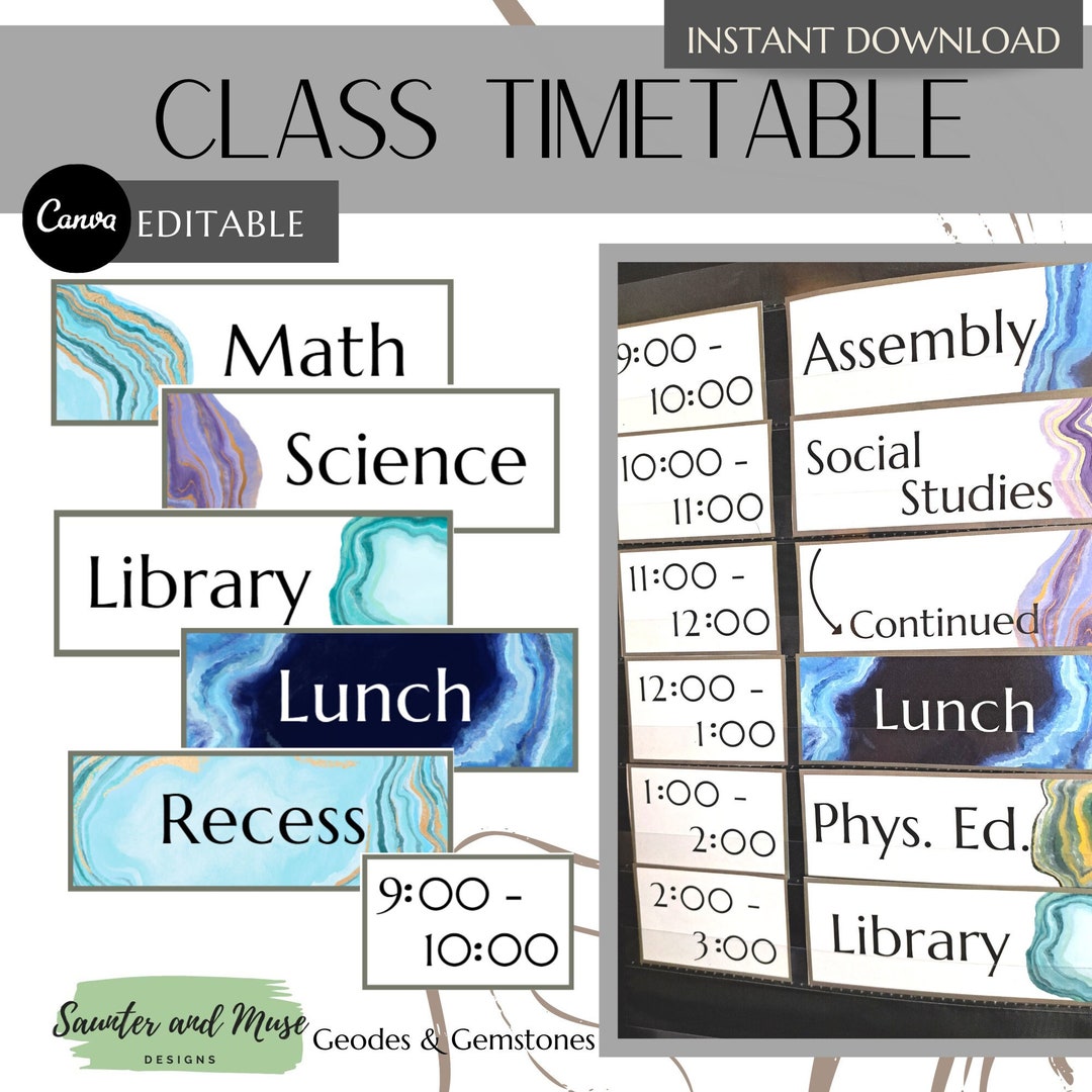 Geodes and Gemstones Schedule Cards - Classroom Timetable - Editable ...