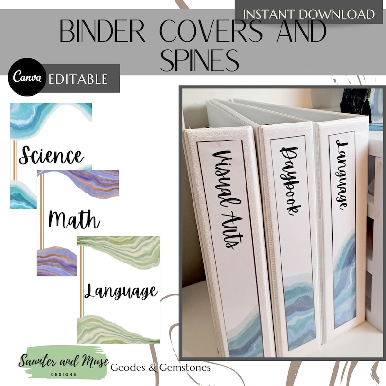 Geodes and Gemstones Binder Covers and Spines - Editable - A4 and ...
