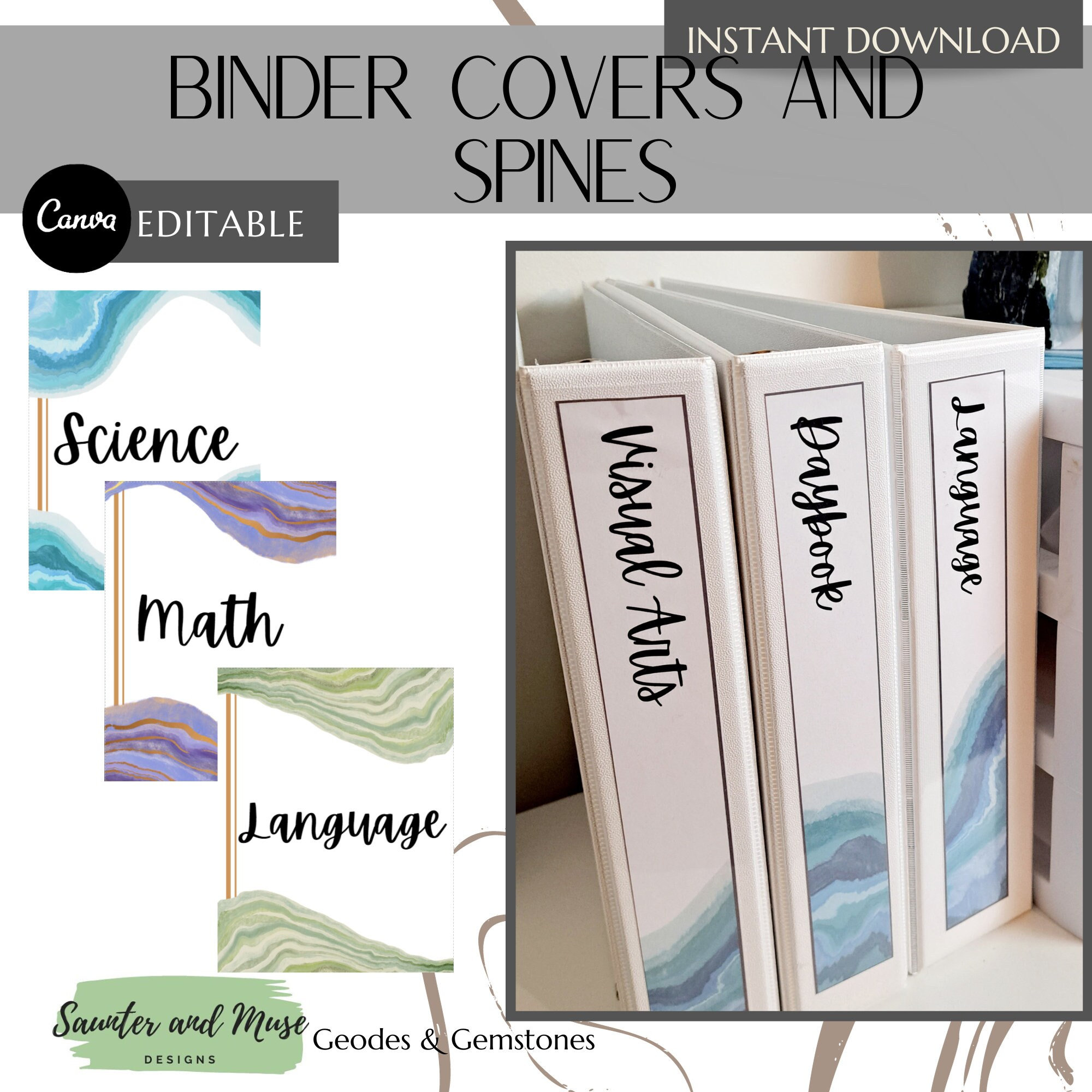 Geodes and Gemstones Binder Covers and Spines - Editable - A4 and ...