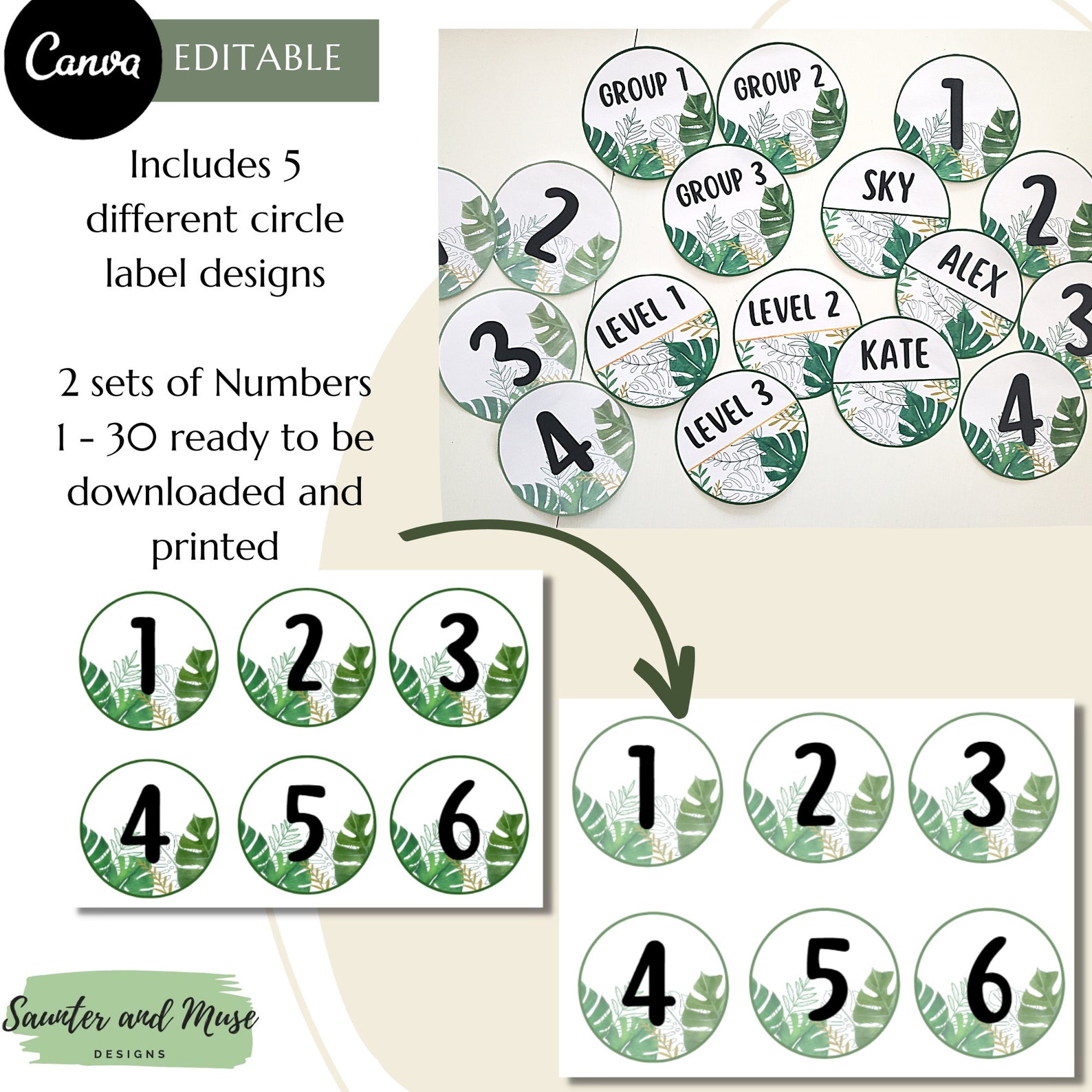 Botanical Classroom Labels - Tropical Leaves - Editable - Botanical ...