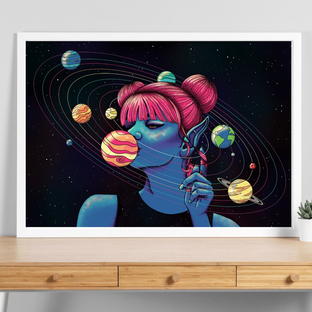 Alien Art Printable, Alien Wall Art, Cosmic Print, Planets Art ...