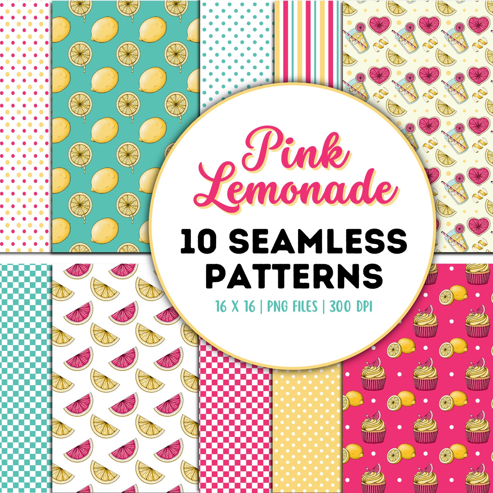 Lemon Digital Papers Bundle, Summer Seamless Pattern, Fruit Pattern ...