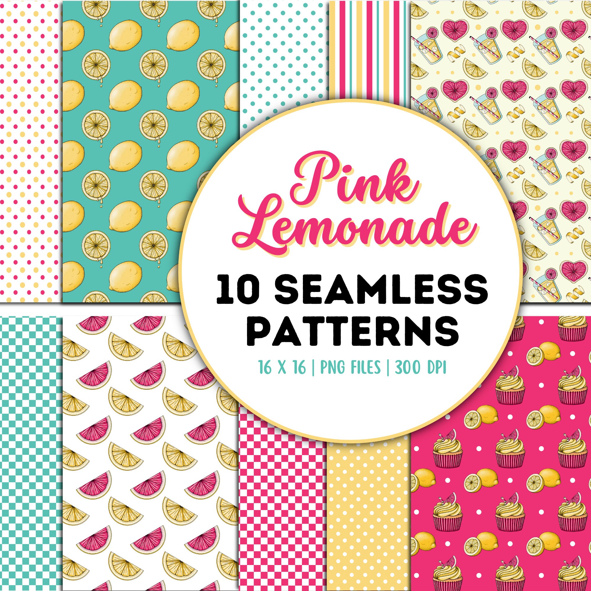 Lemon Digital Papers Bundle, Summer Seamless Pattern, Fruit Pattern ...