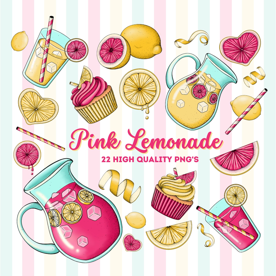 Pink Lemonade Party Clipart Bundle, Pink Lemonade Clipart, Lemonade PNG ...