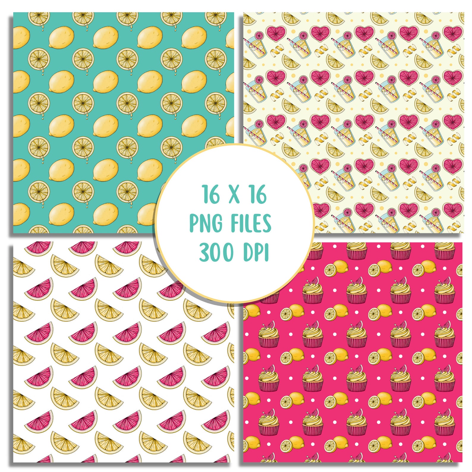 Lemon Digital Papers Bundle Summer Seamless Pattern Fruit - Etsy