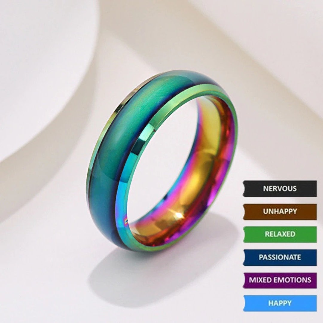 Color Changing Mood Ring, Stainless Steel Feeling Tracker, Mood Stone ...
