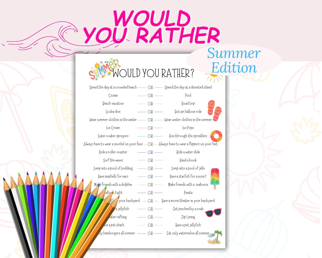 Summer Fun Would You Rather Printable, Beach Theme, Vacation Theme ...