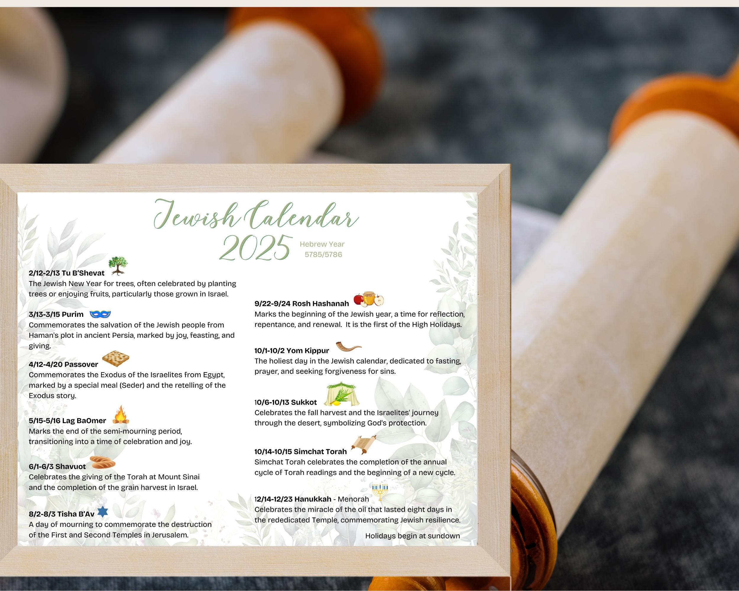 2025 Jewish Calendar, 5785 5786 Hebrew Calendar, Jewish Wall Art ...