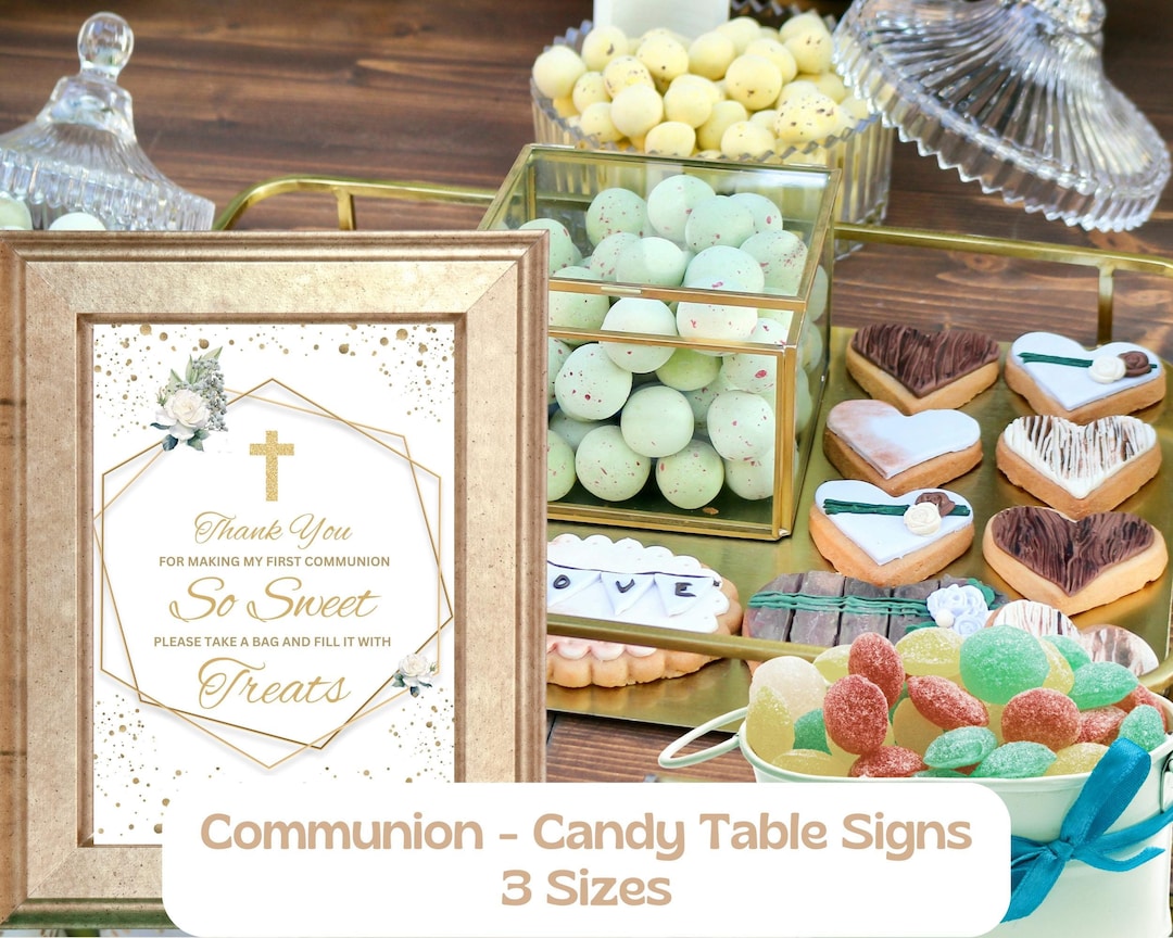 First Communion, Candy Bar Table Decor, Candy Buffet, Candy Theme ...
