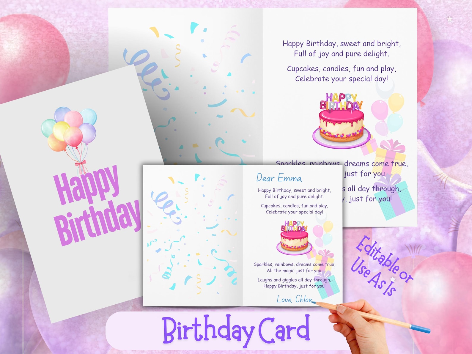 Editable Birthday Card: Printable DIY Card (digital Download) - Etsy
