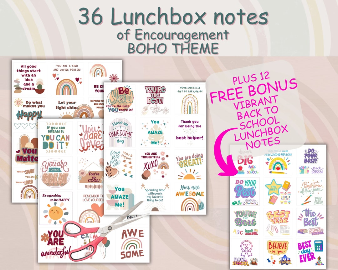 Boho Lunchbox Notes for Kids: Motivational Cards (digital Download) - Etsy