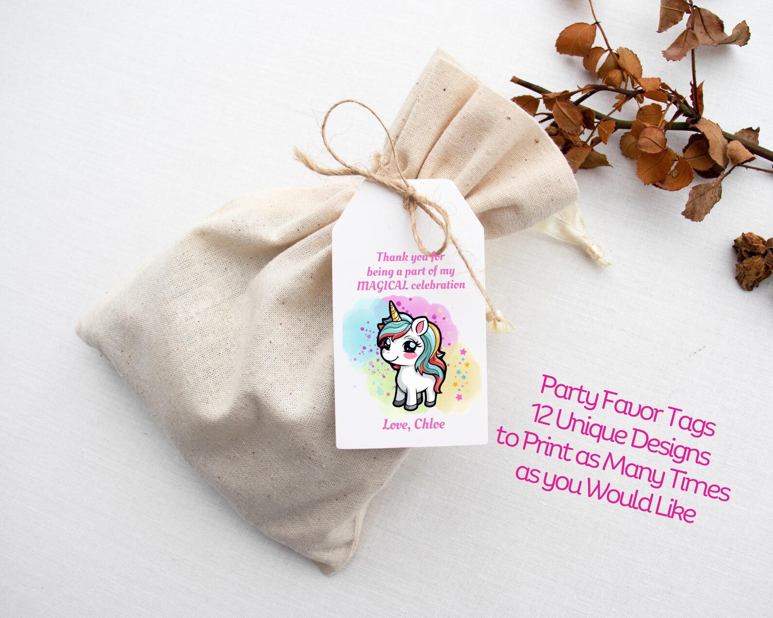 Editable Unicorn Party Favor Tags: Birthday Gift Tags (digital Download ...