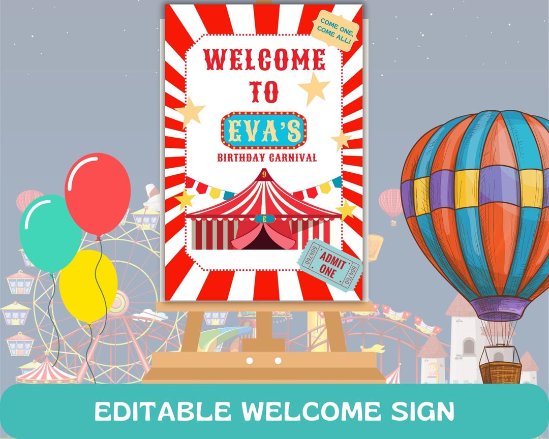 Editable Carnival Welcome Sign, Carnival Theme Party, Carnival Birthday ...