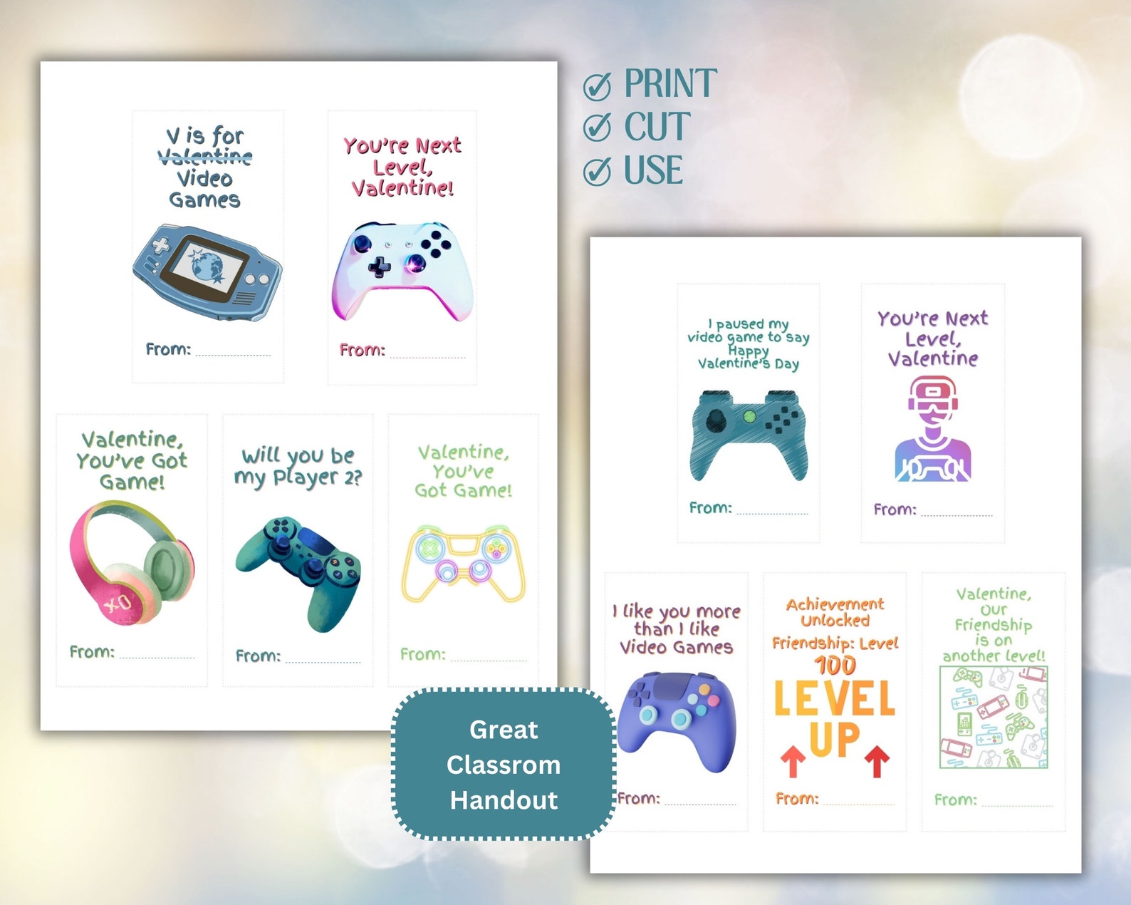 10 Gamer Valentine Cards, Valentine Exchange, Teacher Valentine Cards ...