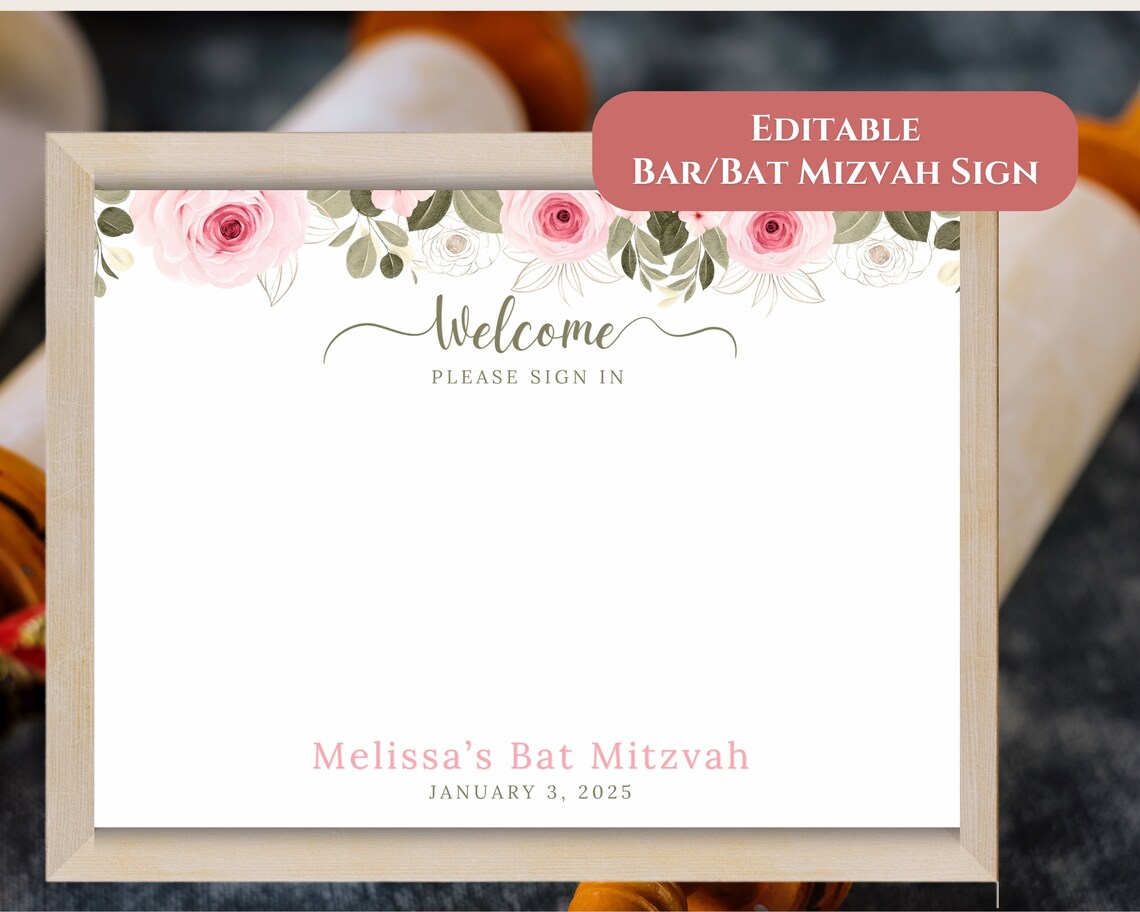 Editable Bar Mitzvah Bat Mitzvah Sign in Board, Welcome Sign ...