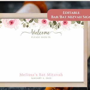 Editable Bar Mitzvah Bat Mitzvah Sign in Board, Welcome Sign ...