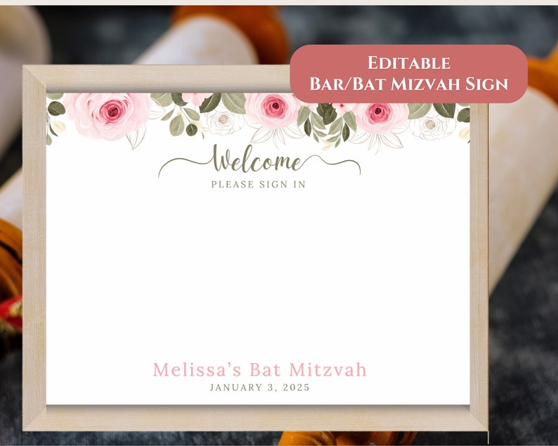 Editable Bar Mitzvah Bat Mitzvah Sign in Board, Welcome Sign ...