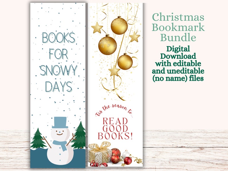 Editable Bookmarks, 8 Christmas Printable Bookmarks, Stocking Stuffer ...