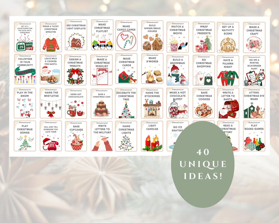 25 Christmas Advent Activity Cards, Advent Calendar, Christmas Activity ...