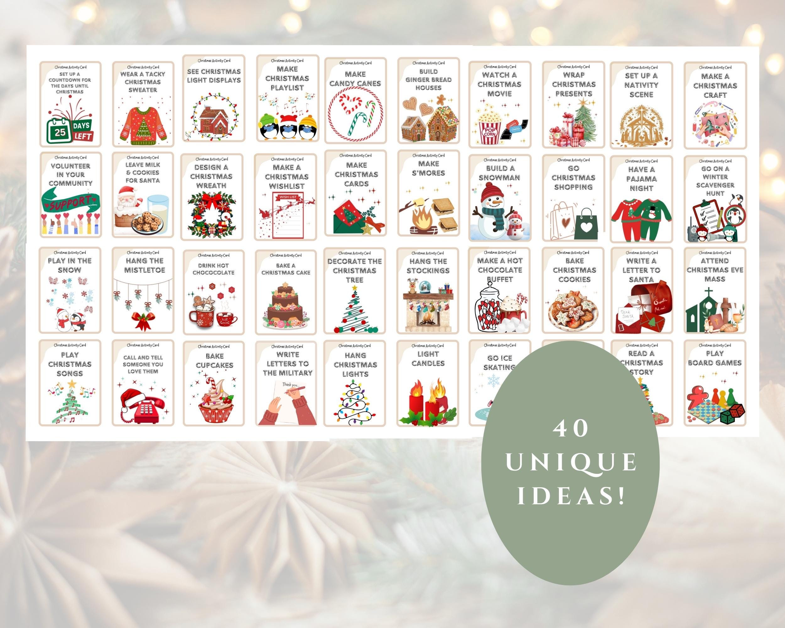 25 Christmas Advent Activity Cards, Advent Calendar, Christmas Activity ...