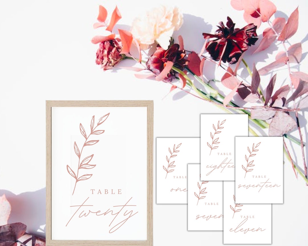 Editable Wedding Table Numbers 1-20: Elegant Leaf Design (digital ...