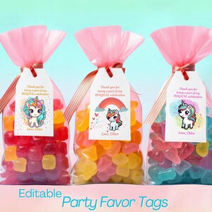 Editable Unicorn Party Favor Tags: Birthday Gift Tags (digital Download ...