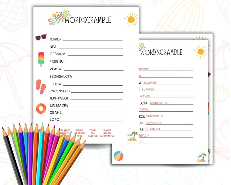 Summer Word Scramble Game: Beach Vacation Party (digital Download) - Etsy