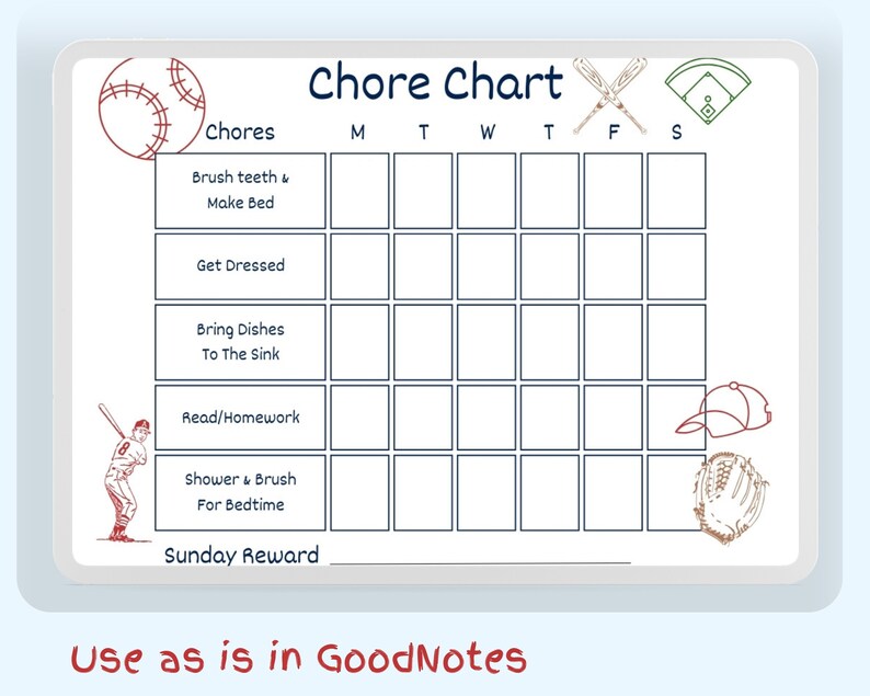 Baseball Chore Chart: Editable Kids Daily & Weekly Planner (digital ...