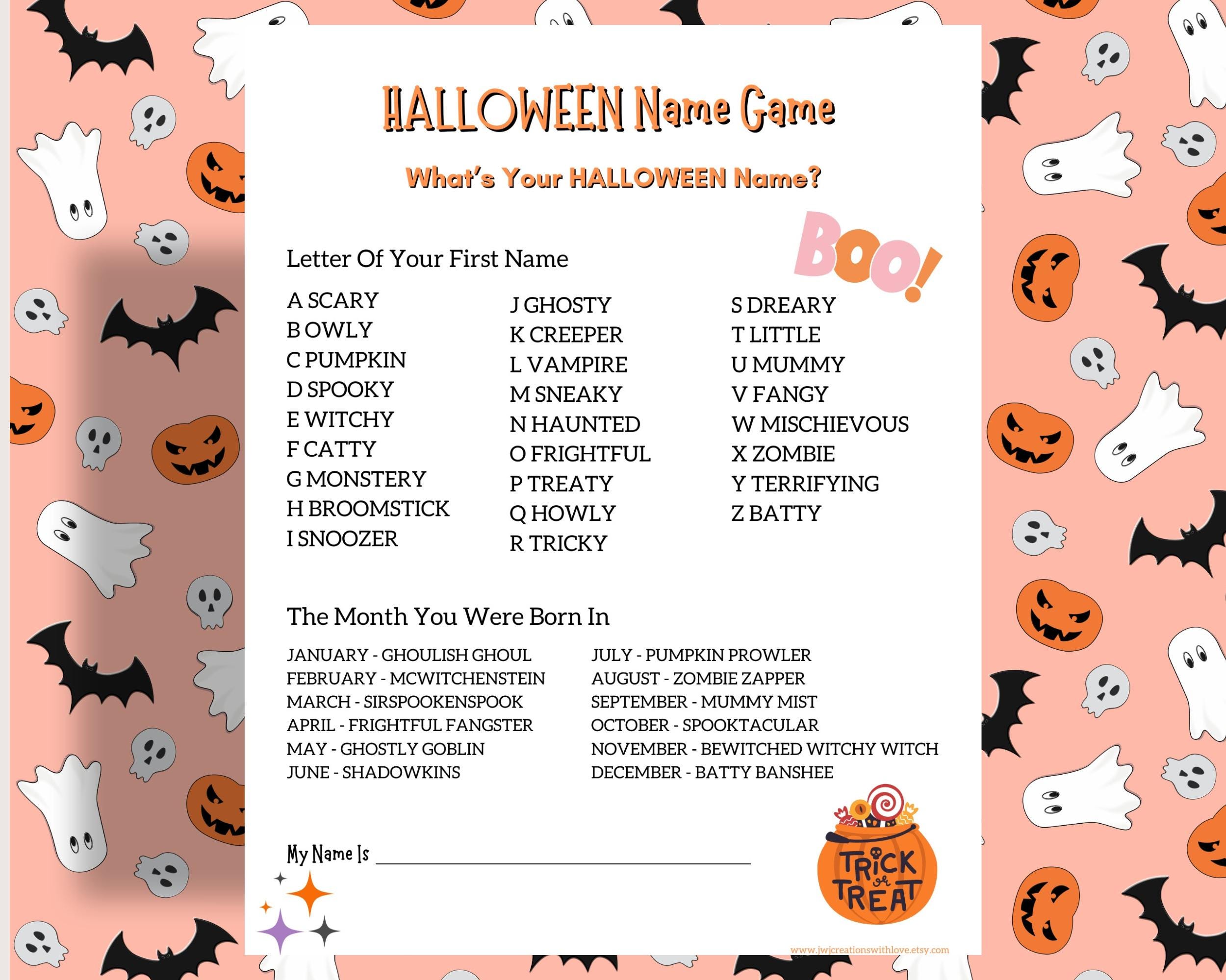 Halloween Name Game: Printable Party Activity (digital Download) - Etsy