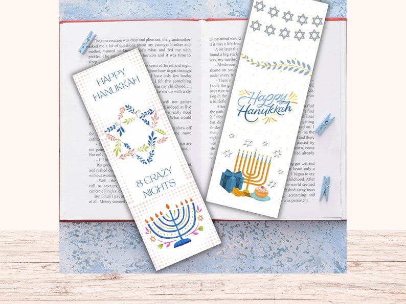 6-hanukkah Printable Bookmarks, Digital Collage Sheet, Festive Holiday ...